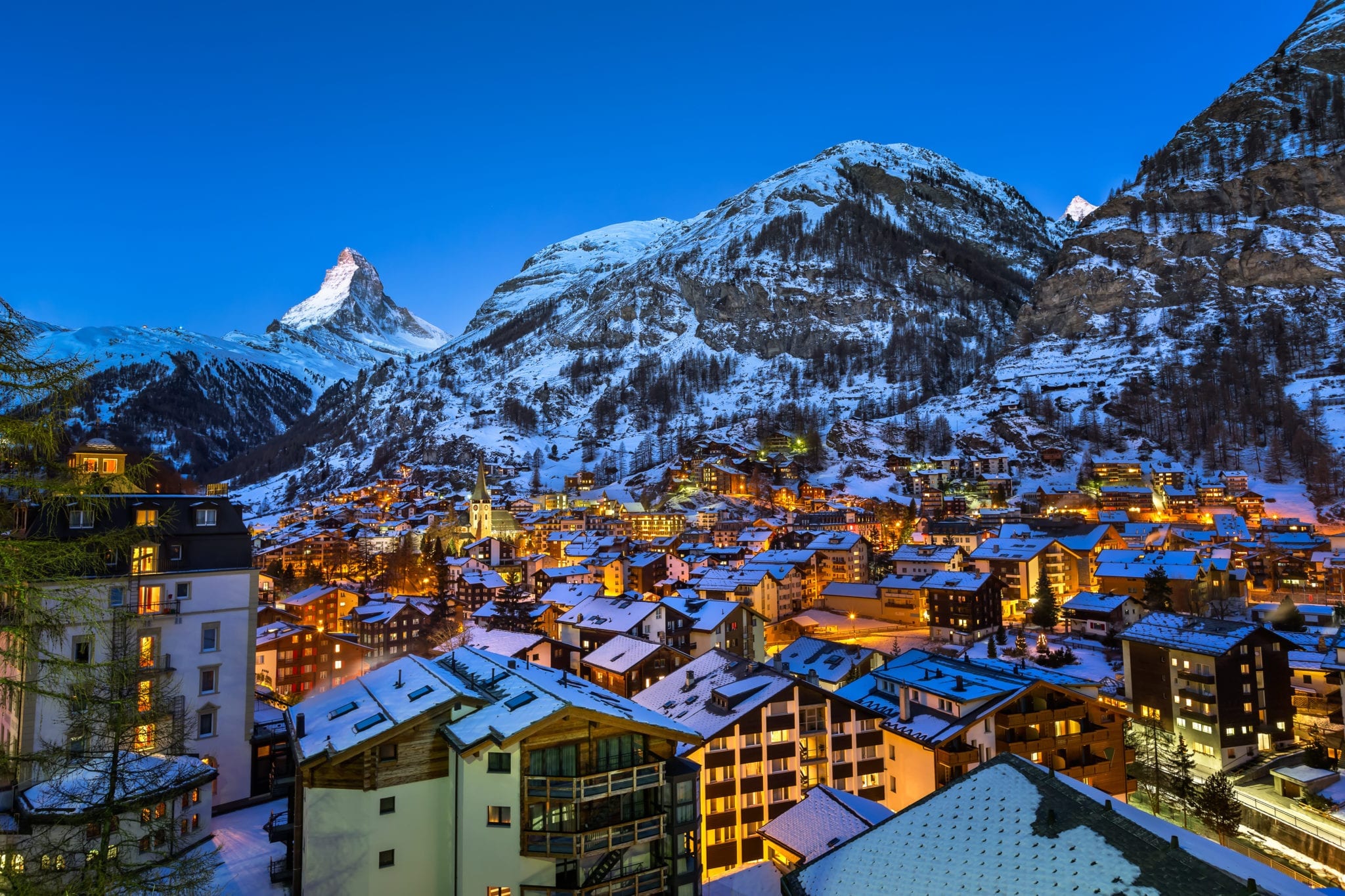 Aerial View On Zermatt Valley And Matterhorn Peak At Dawn Switz Aerial View On Zermatt Valley And Matterhorn Peak At Dawn Switz